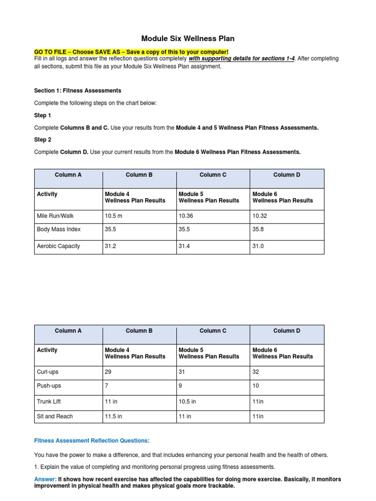 Module Six Wellness Plan | PDF | Physical Fitness | Musculoskeletal System