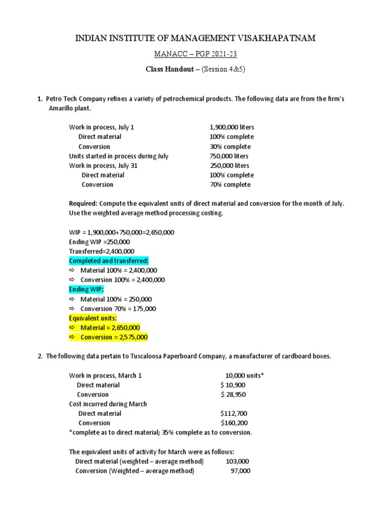 MANACC Class Handout - Process Costing-1 | PDF | Inventory | Cost