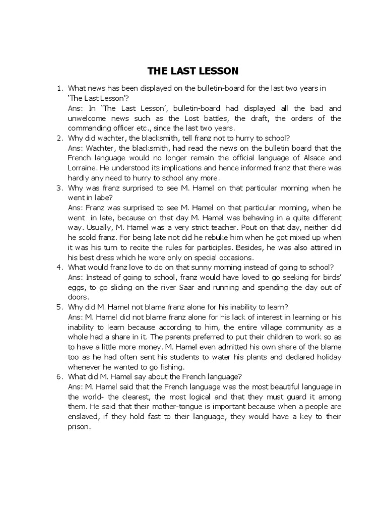 The Last Lesson | PDF