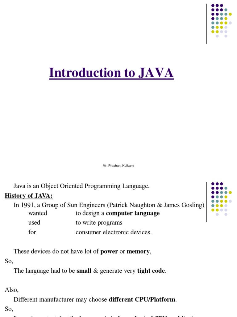 Introduction To JAVA | PDF | Java Virtual Machine | Java (Programming ...