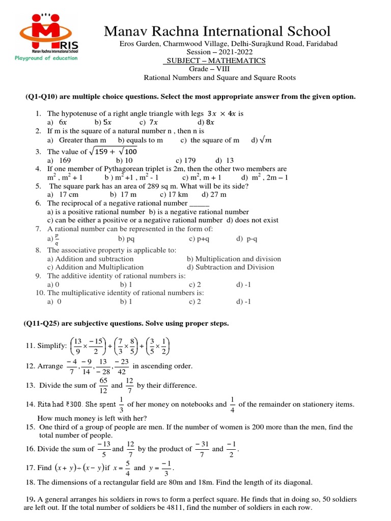 Class 8 Maths Holiday Homework | PDF | Numbers | Algebra