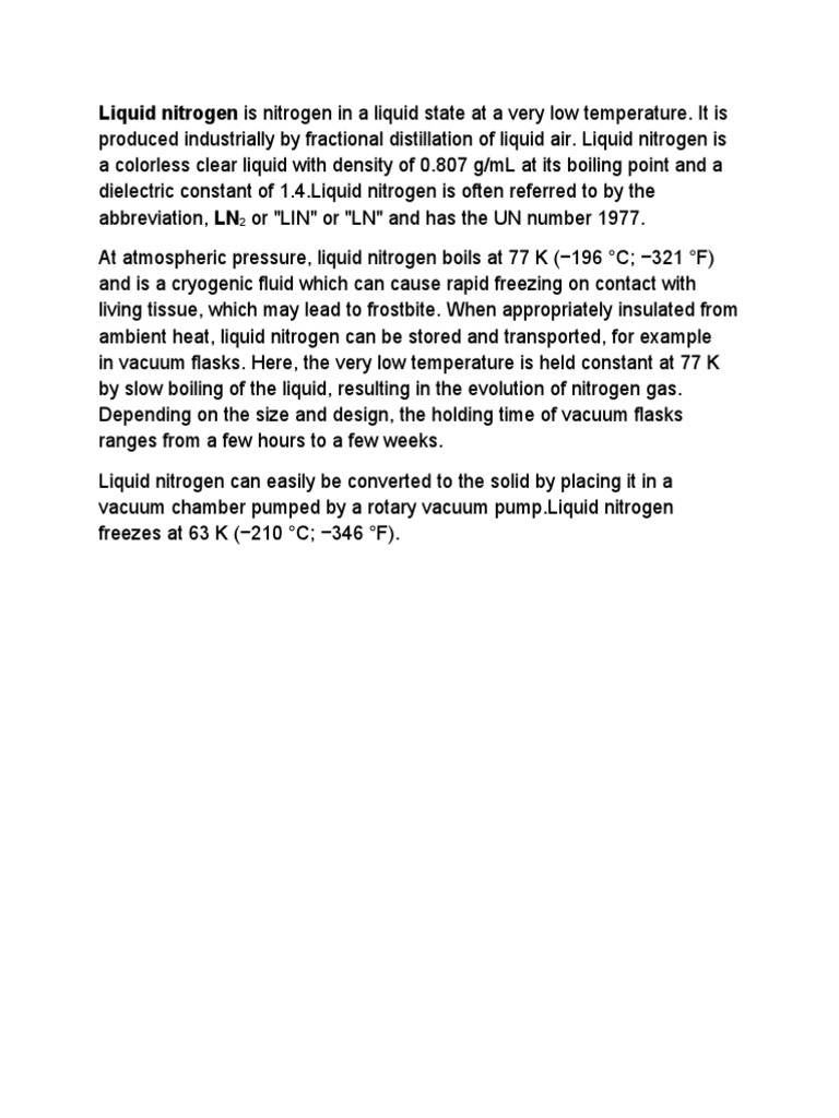 Properties and Uses of Liquid Nitrogen | PDF | Technology & Engineering