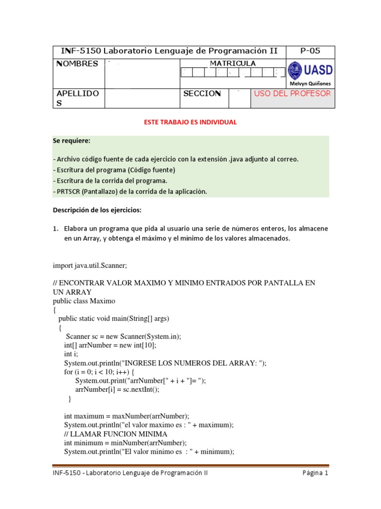 INF Practica5 | Unduh gratis PDF | Estructura de datos de matriz | Java (lenguaje de programación)