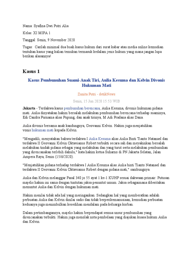 Analisis Kasus Hukum Siswa XI MIPA 1 | PDF | Ilmu Sosial | Hukum