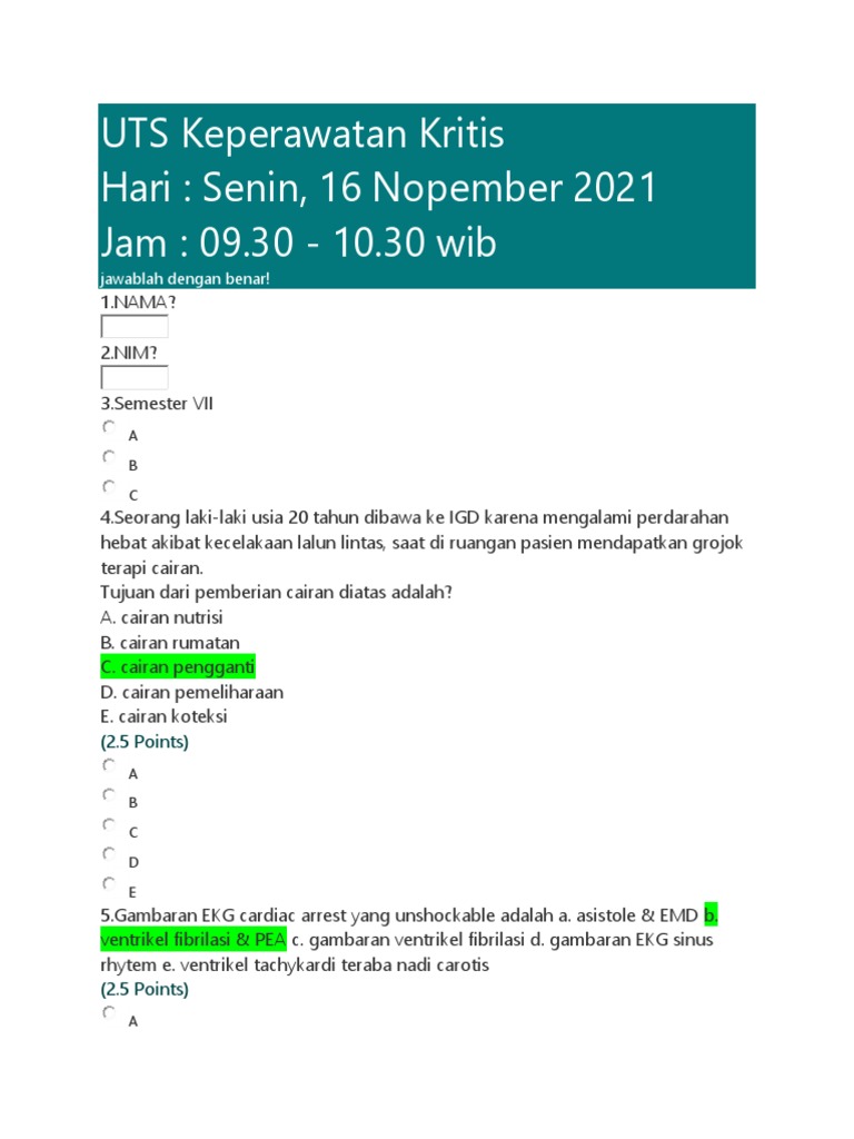 UTS Keperawatan Kritis SEM 7 | PDF