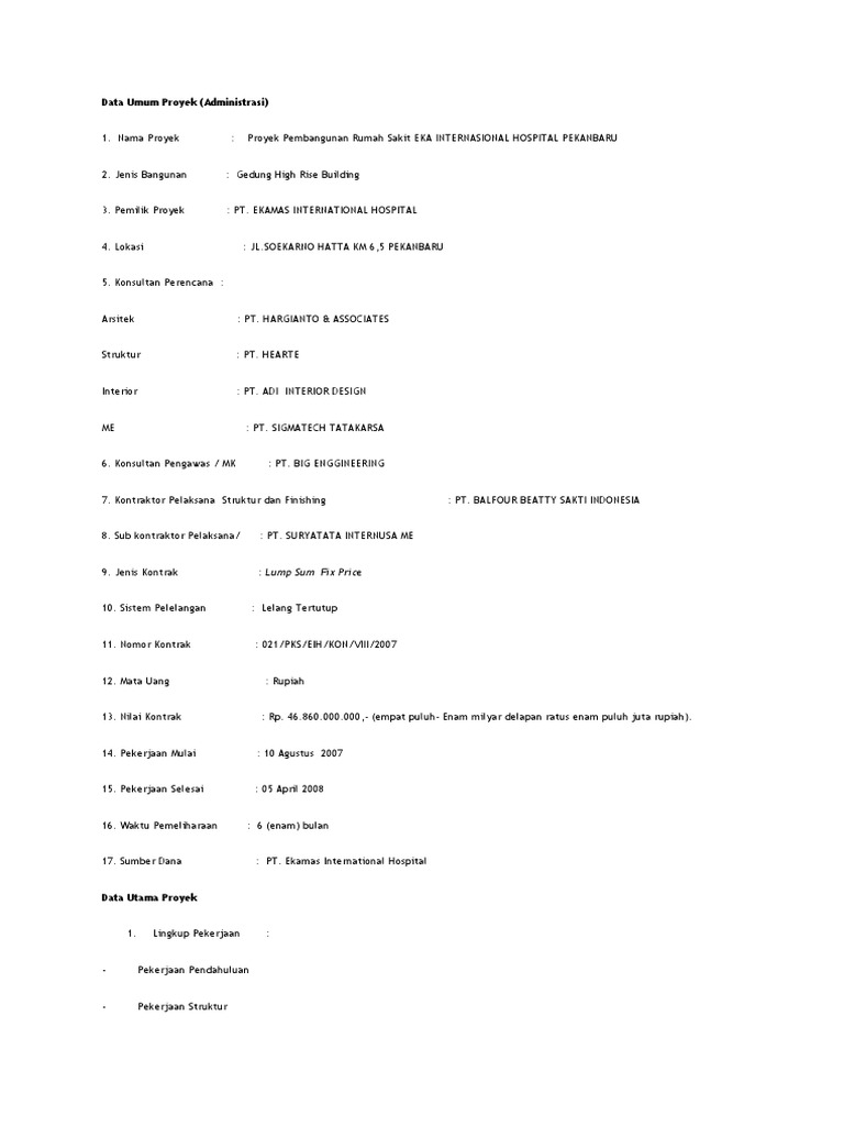 Data Umum Proyek Administrasi | PDF | Teknologi & Rekayasa