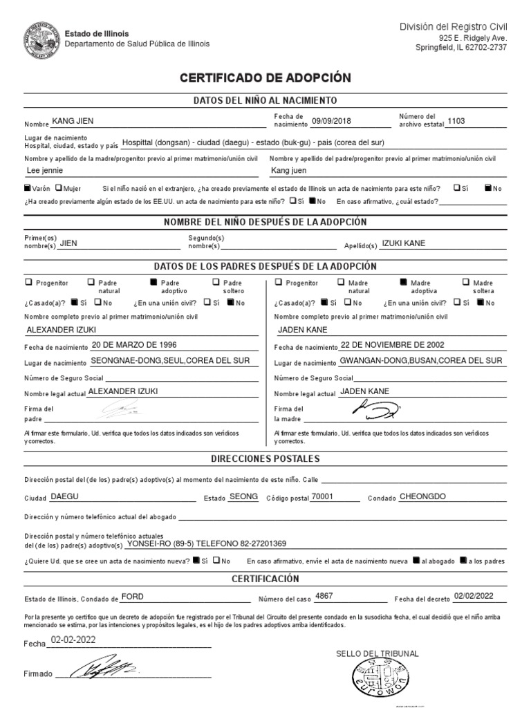 Certificate of Adoption | PDF | Adopción | Certificado de nacimiento