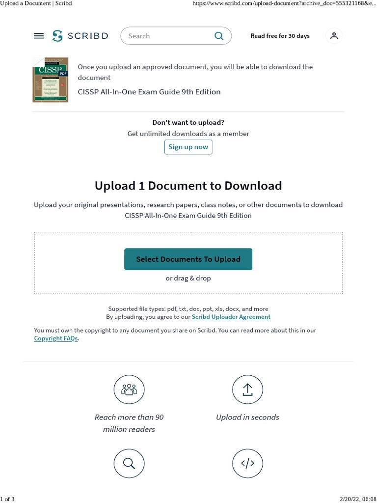Upload 1 Document To Download: CISSP All-In-One Exam Guide 9th Edition | PDF | Scribd | Mass Media