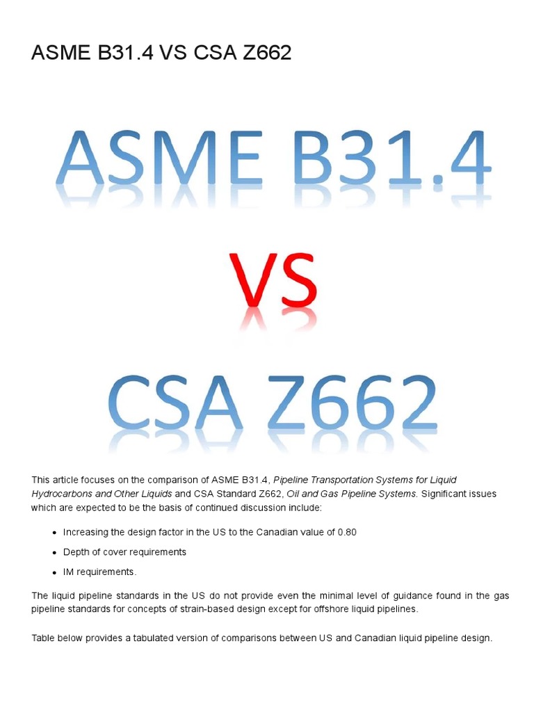 Asme B31.4 VS Csa Z662 | PDF | Pipe (Fluid Conveyance) | Mechanical Engineering