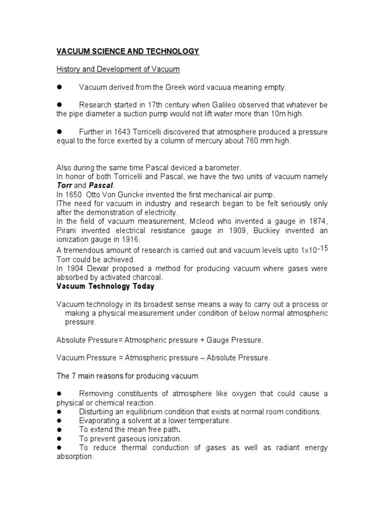 Overview of Vacuum Science and Technology | PDF | Vacuum | Pressure ...