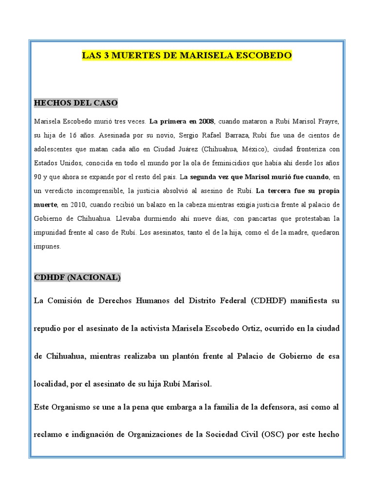 Las 3 Muertes de Marisela Escobedo | PDF | Derechos humanos | Etica ...