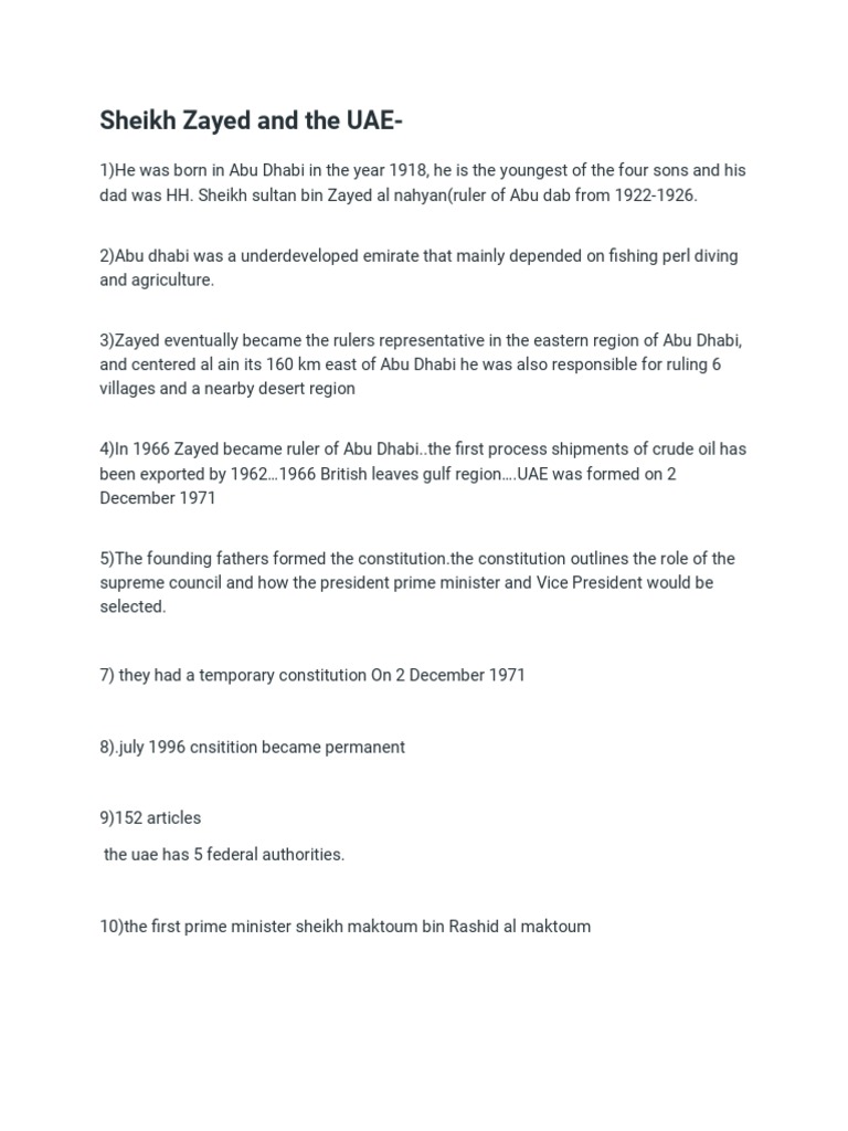 Sheikh Zayed and UAE Formation History | PDF