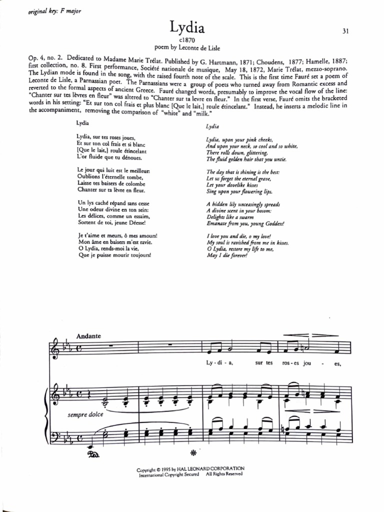 Lydia by Fauré Eb Major | PDF