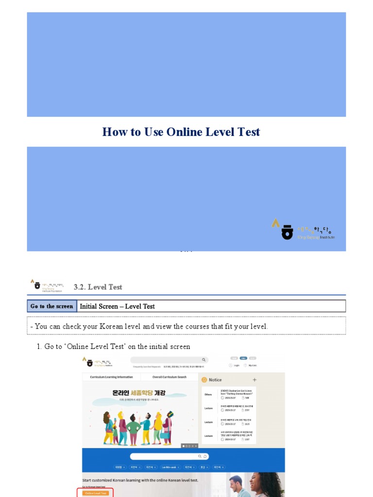 Online King Sejong Institute - Online Level Test | PDF
