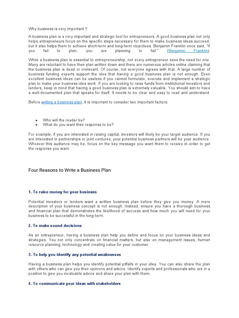 Four Reasons To Write A Business Plan | PDF | Entrepreneurship | Business