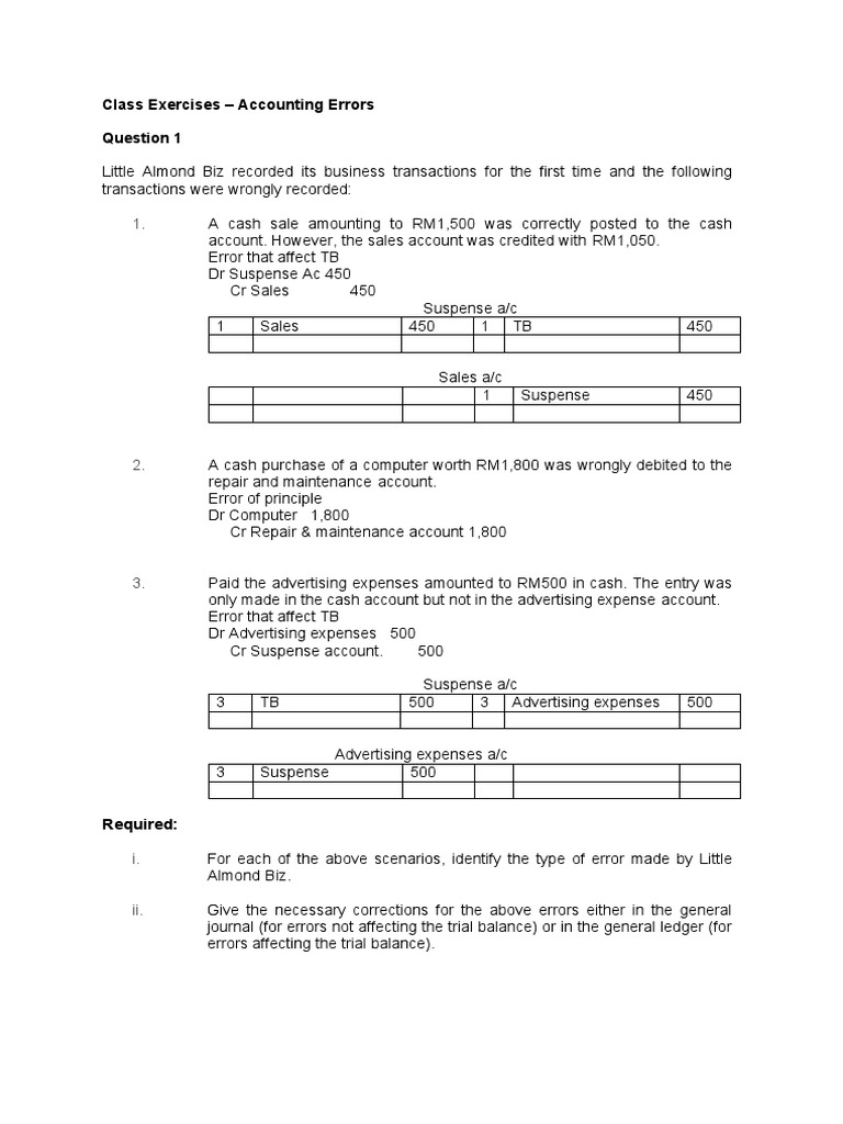 Class Exercises - Accounting Errors - Answers | PDF | Debits And ...