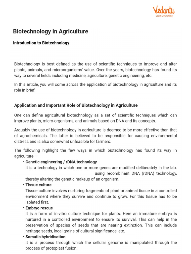 Biotechnology in Agriculture | PDF