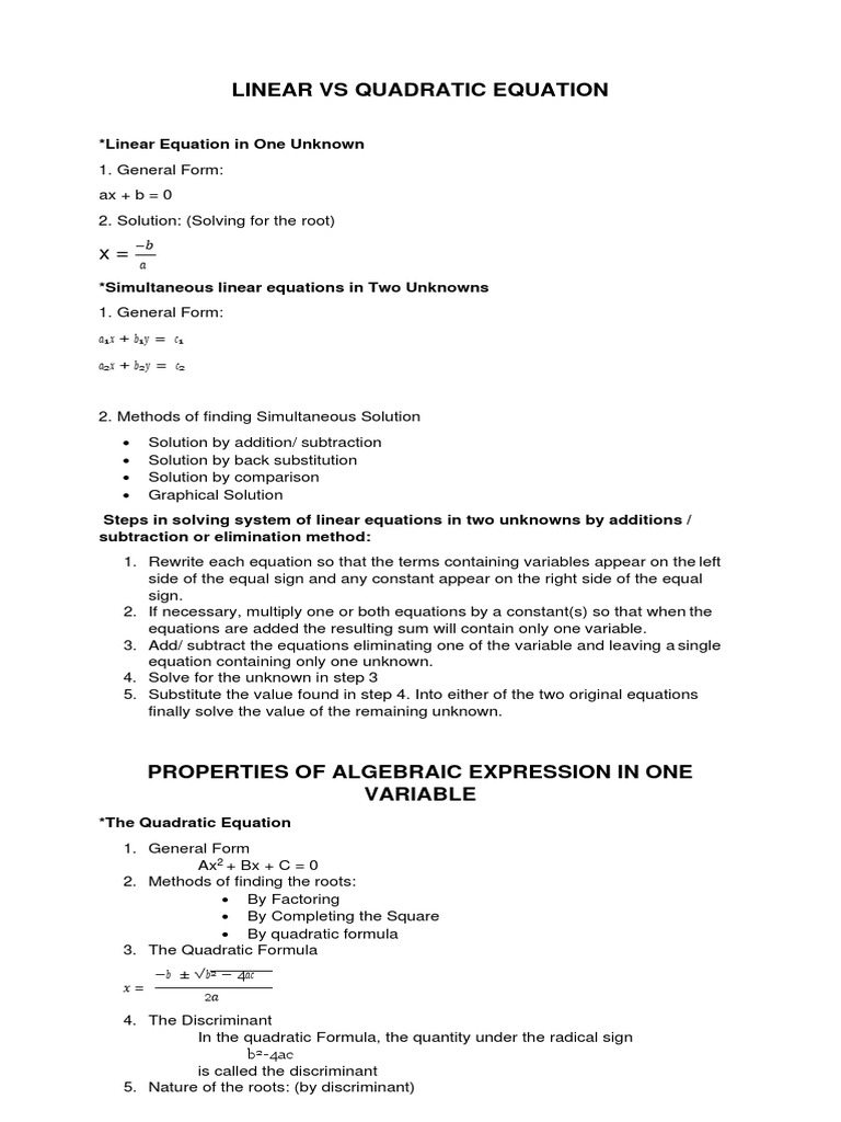 Linear Vs Quadratic Equation Pdf Equations Quadratic Equation 3150