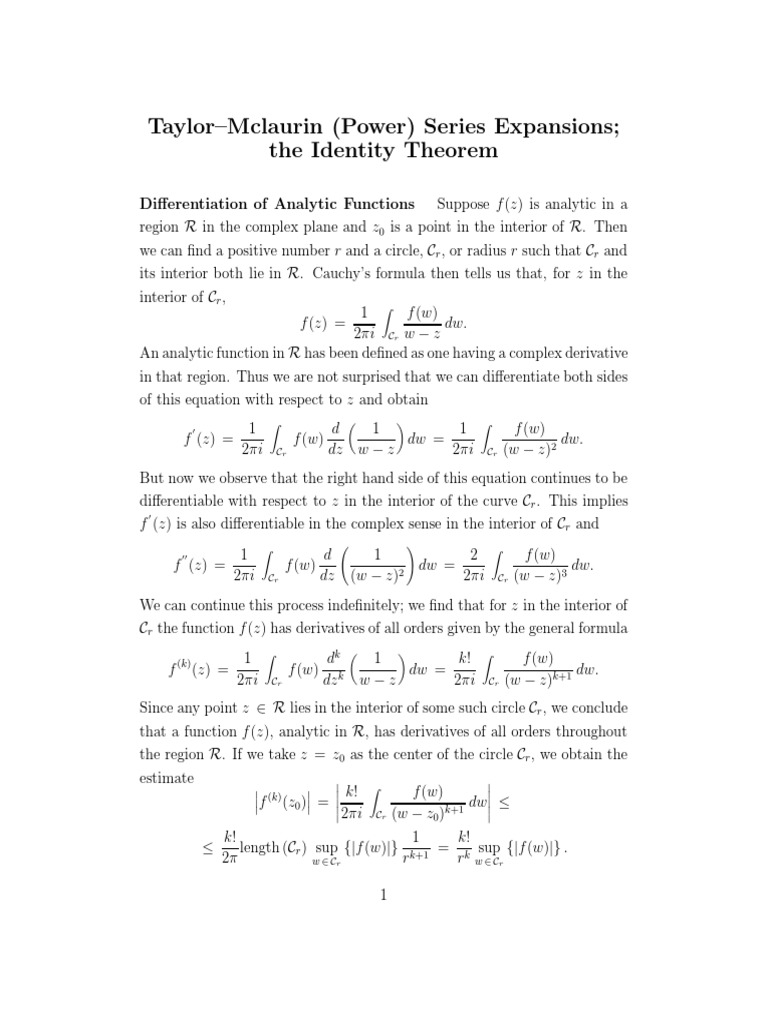 Taylor-Mclaurin (Power) Series Expansions The Identity Theorem | PDF ...