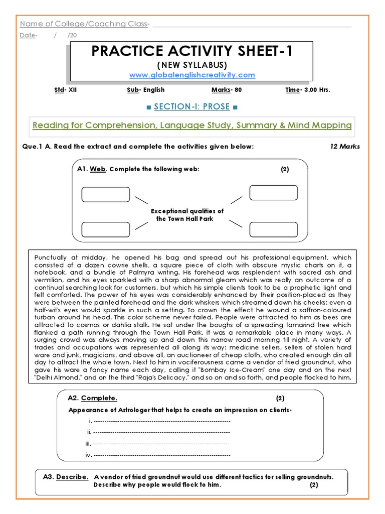 Std.12 Practice Activity Sheet No 01 1 | PDF | Compost | Manure