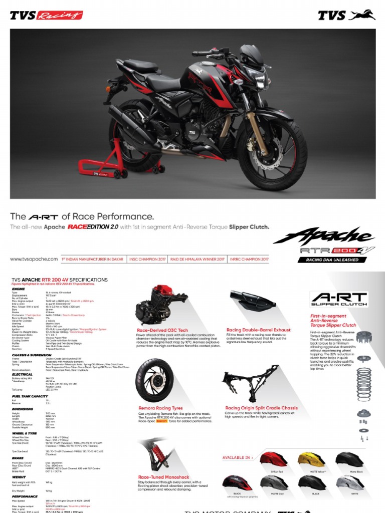 Apache RTR 200 4V Leaflet 2018 | PDF