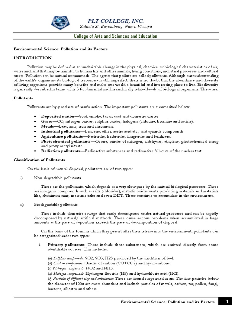 Environmental Science Pollution and Its Factors | PDF | Earthquakes ...