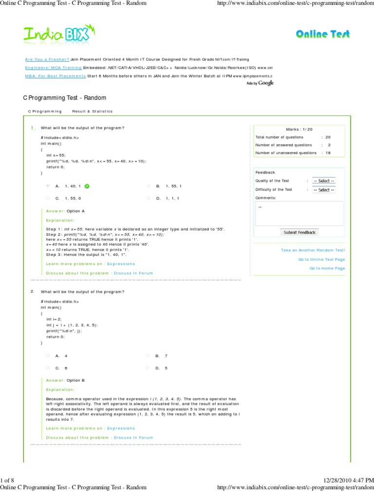 Online C Programming Test - .. | PDF | C (Programming Language ...