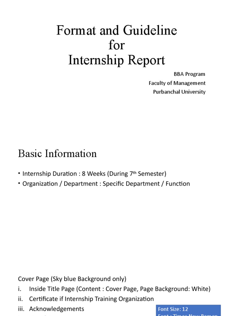 Format and Guideline For Internship Report: BBA Program Faculty of ...