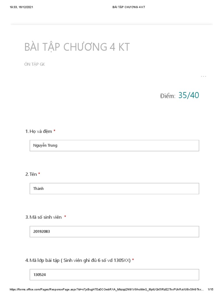 BÀI TẬP CHƯƠNG 4 KT | PDF