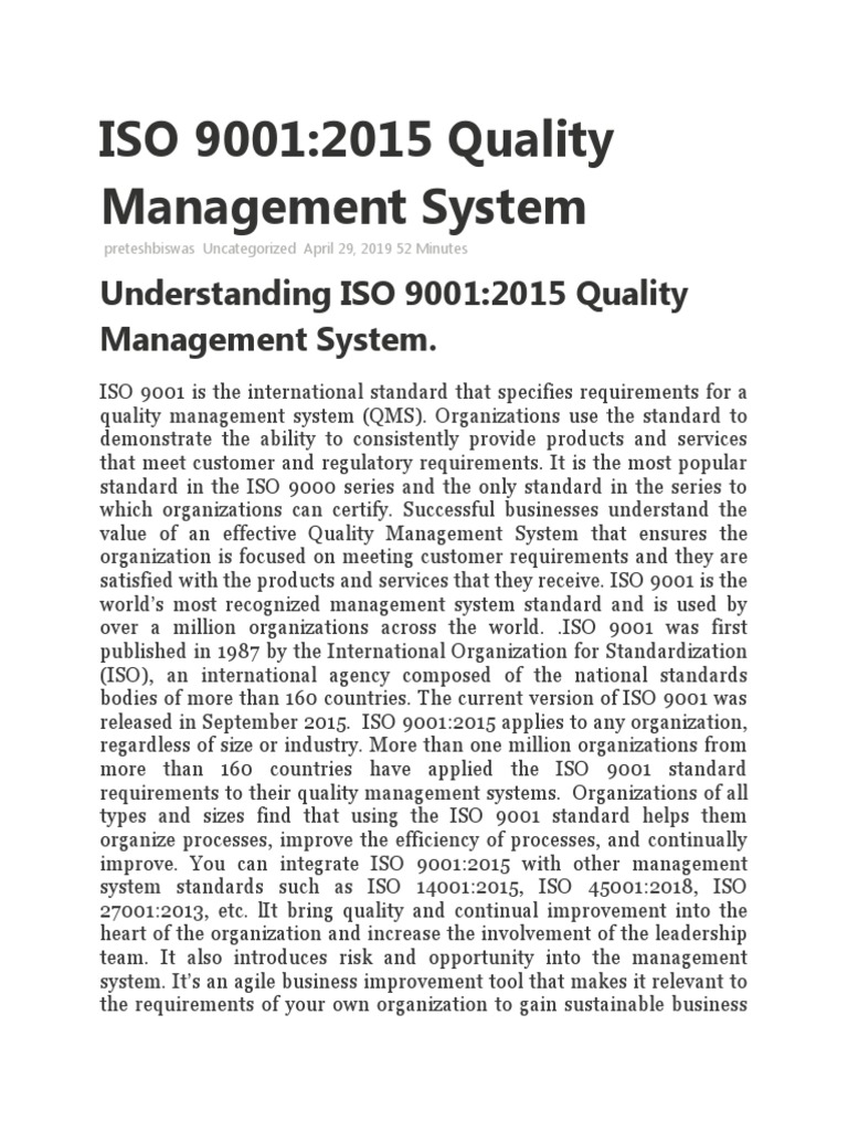 ISO 90012015 Quality Management System | PDF | Iso 9000 | Quality ...