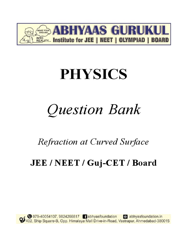 5 - Refraction at Curved Surface Exercise | PDF | Optics | Electromagnetic Radiation