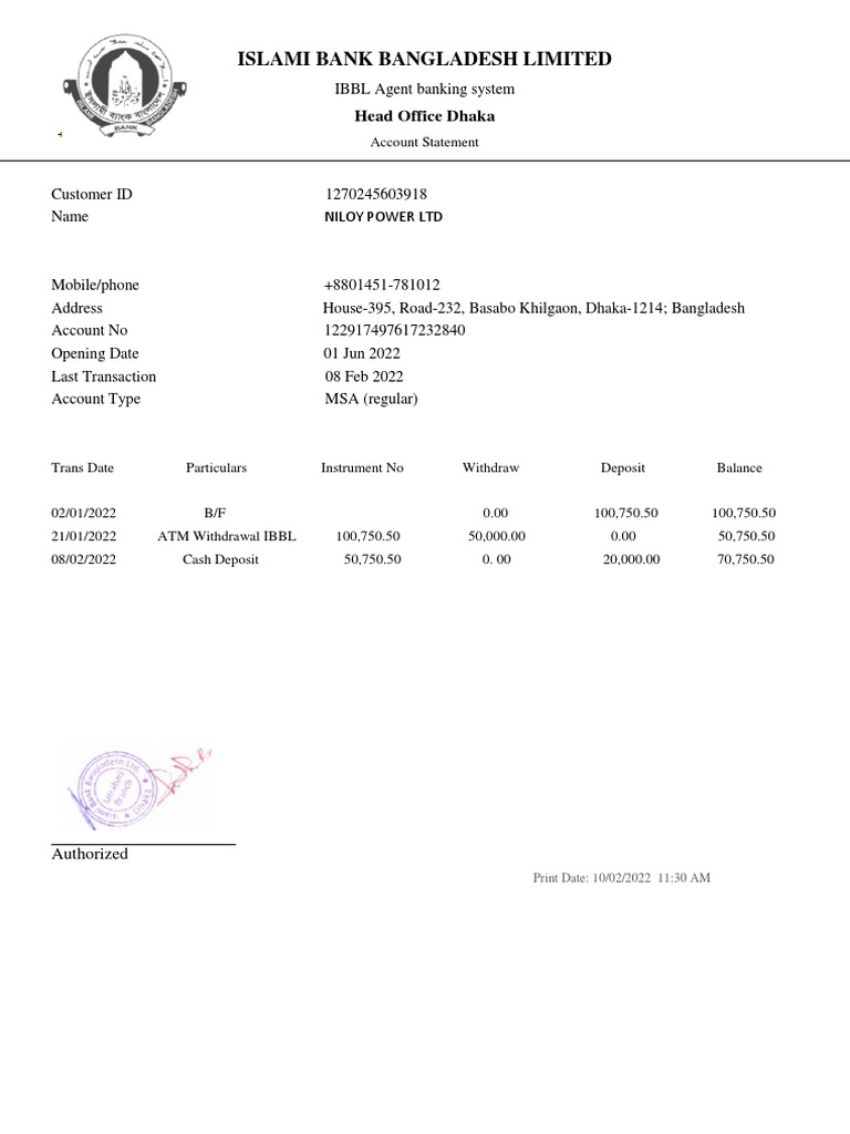 Islami Bank Account Statement Summary | PDF