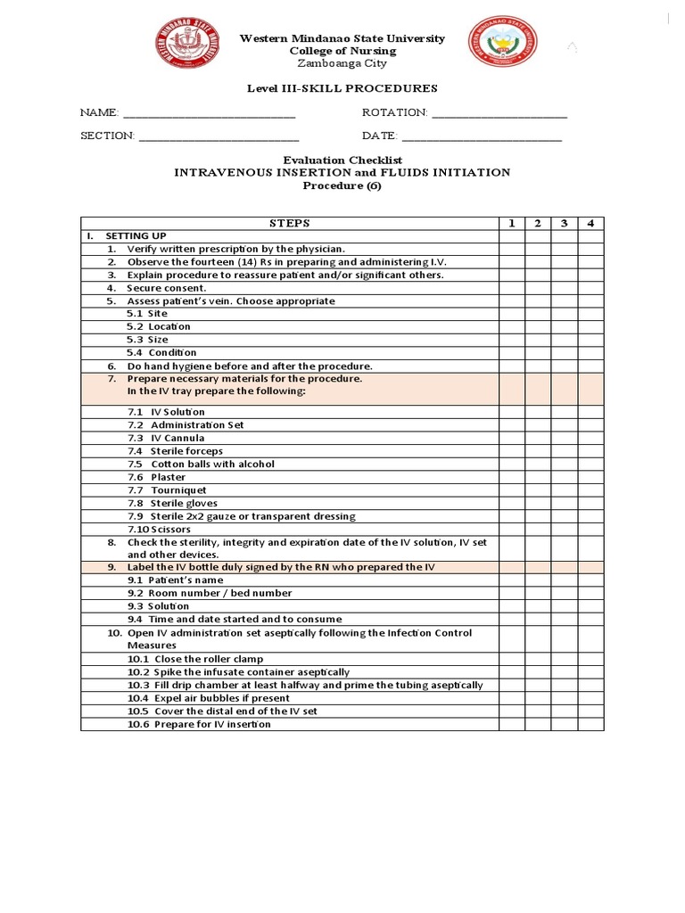 IV Therapy Checklist Insertion Fluid Initiation | PDF | Intravenous ...