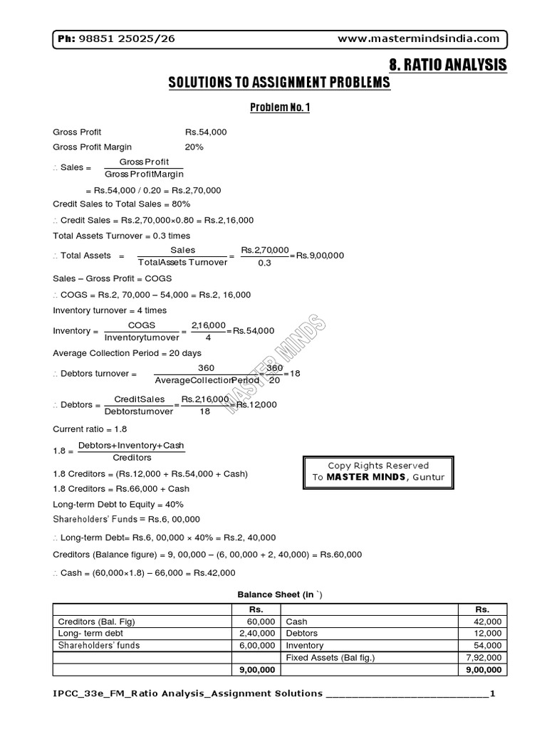 Ratio Analysis: Solutions To Assignment Problems | PDF | Price–Earnings Ratio | Equity (Finance)