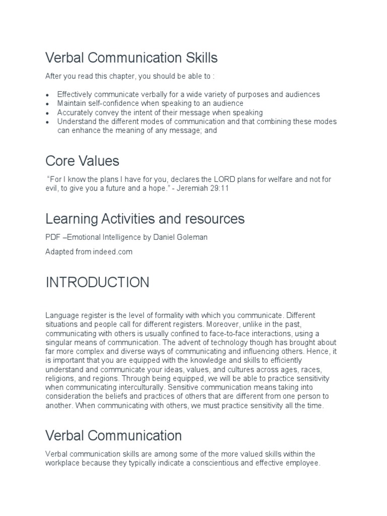 Verbal Communication Skills | PDF | Communication | Nonverbal Communication