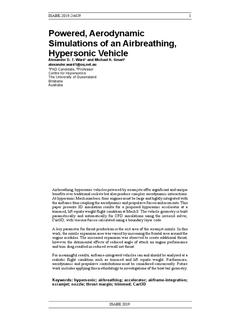 Powered, Aerodynamic Simulations of An Airbreathing, Hypersonic Vehicle ...