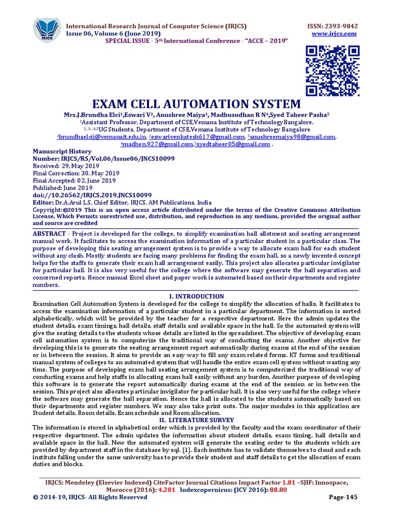 Exam Cell Automation System: Brundhaelcij@vemanait - Edu.in | PDF ...