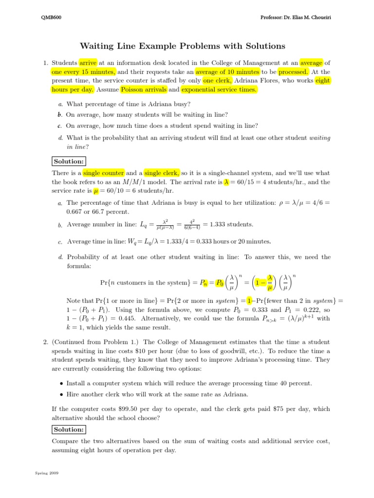 Waiting Lines - Problems and Solutions | PDF | Applied Mathematics | Statistical Theory
