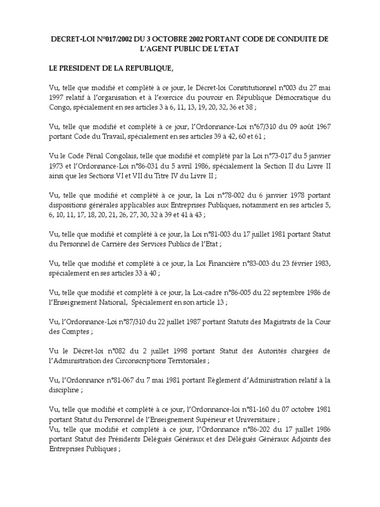 Congo, Dem - Rep. - Public Officials Conduct Code - 17 - 2002 - FR ...