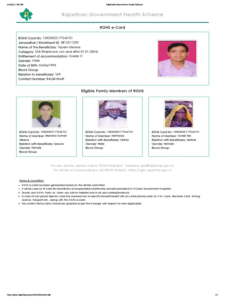 Rajasthan Government Health Scheme: RGHS E-Card | PDF | Identity ...