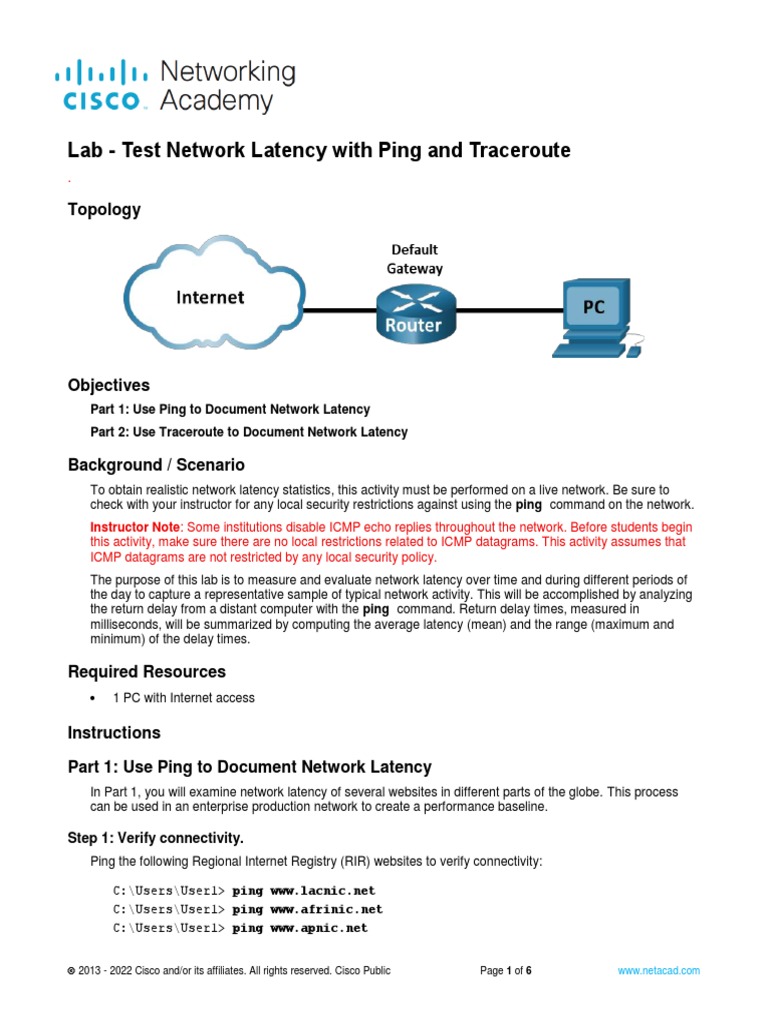 Lab - Test Network Latency With Ping and Traceroute: Topology | PDF ...