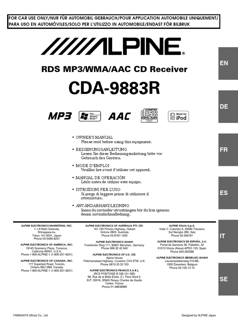 Notice Autoradio Alpine Cda-9883R | PDF | Disque compact | Télécommande