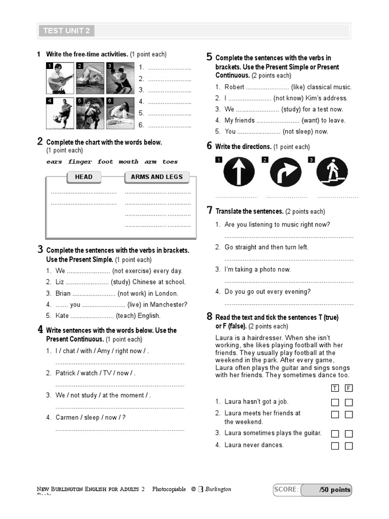 Test Unit 2: Ears Finger Foot Mouth Arm Toes | PDF | Language Mechanics ...