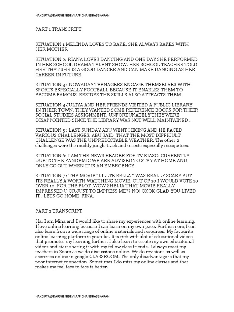 Help! SPM Cefr Listening Module Audio Transcripts | PDF | Educational ...