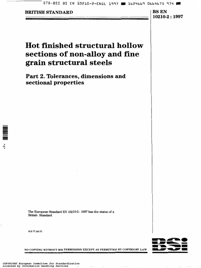BS en 10210-2 Hollow Sections Dimenions and Sectional Properties | PDF ...