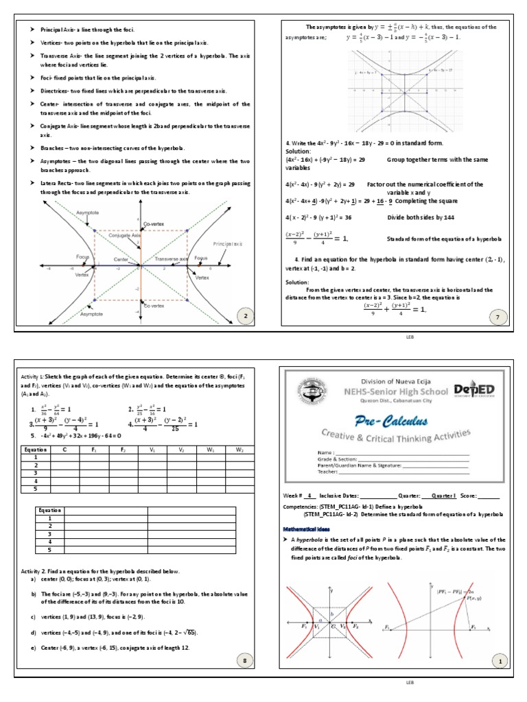 Q1 LAS W4 Hyperbola | PDF | Asymptote | Mathematics