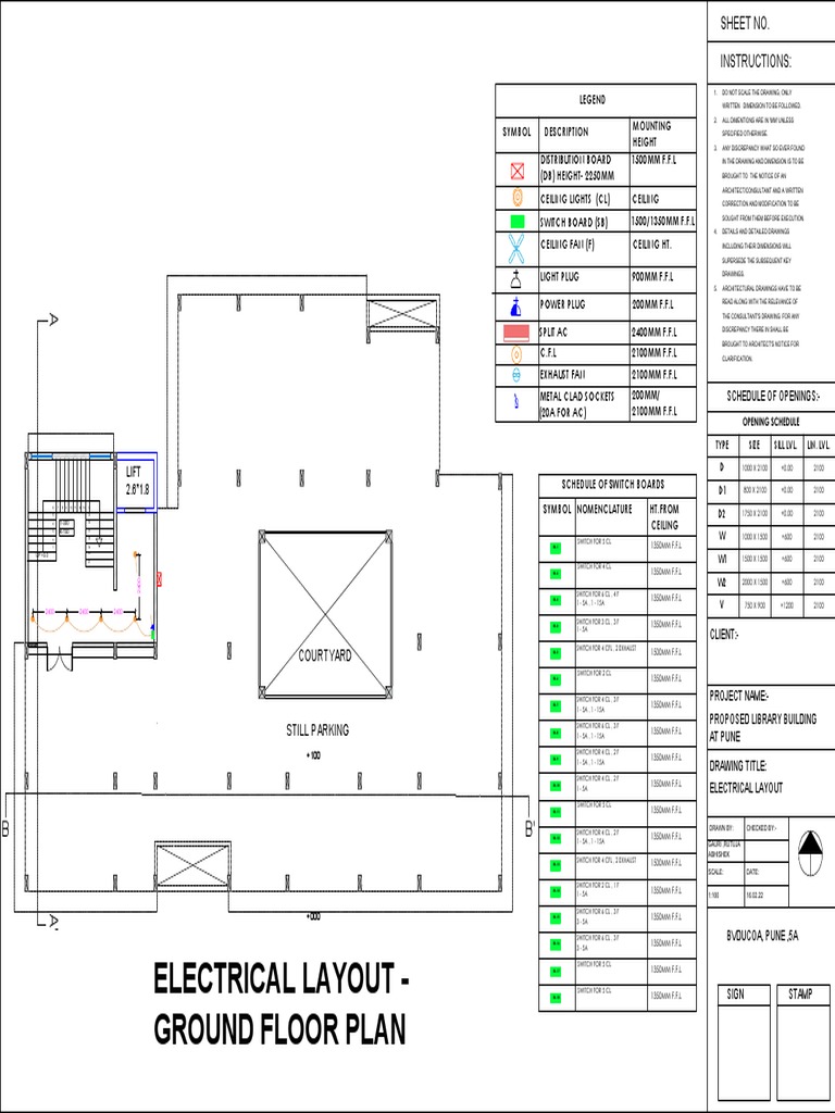 Electrical Layout - Ground Floor Plan: Sheet No. Instructions | PDF ...