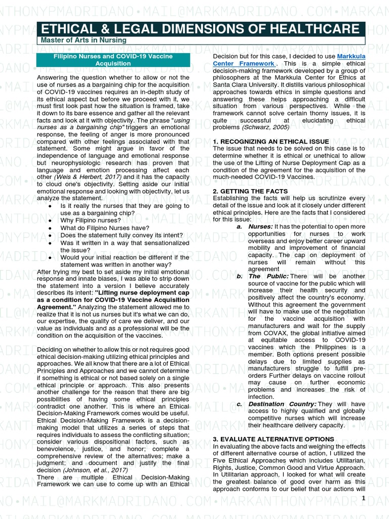Ethical Frameworks in Nurse Deployment | PDF | Nursing | Health Care