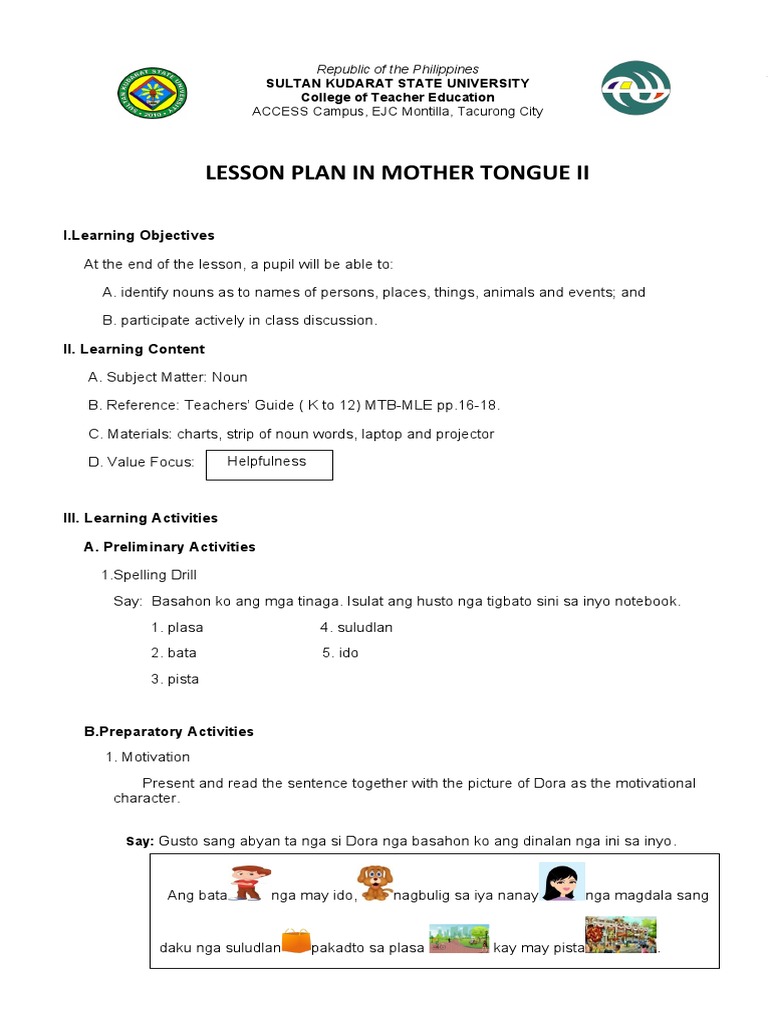 Lesson Plan in Mother Tongue | PDF