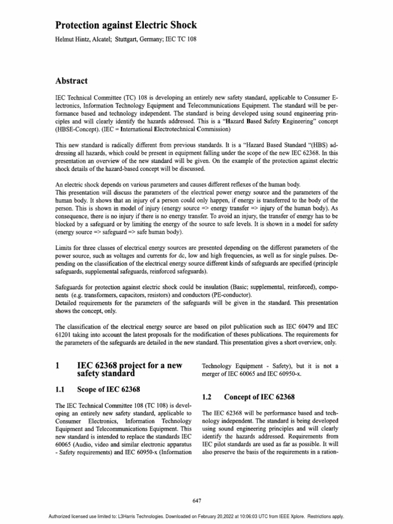 IEC 62368: Electric Shock Safety Standards | PDF | Insulator ...